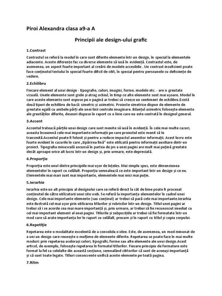 Piroi Alexandra Clasa A9-A A Principii Ale Design-Ului Grafic | PDF
