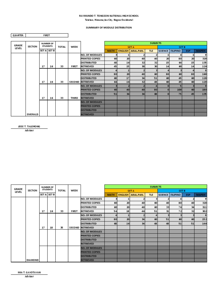 Summary of Module Distribution Year Level | PDF