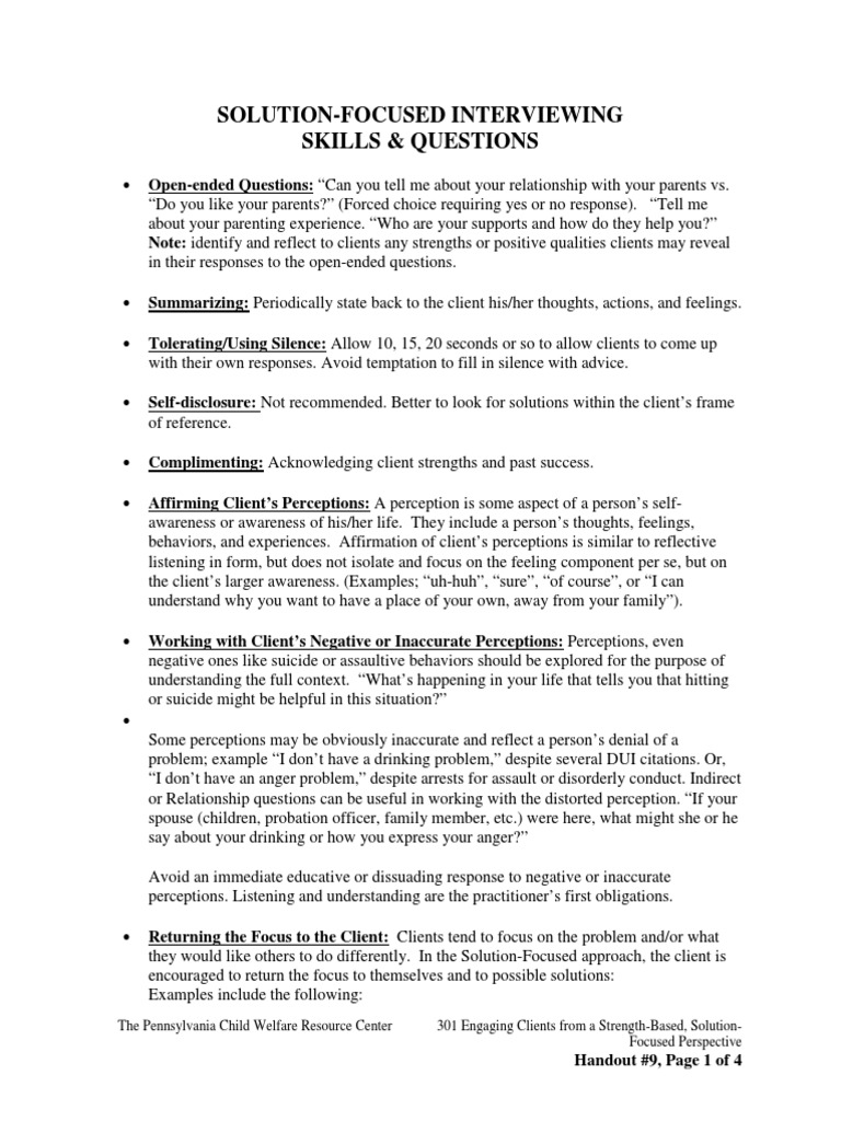 Solution-Focused Interviewing Skills & Questions | PDF | Thought ...