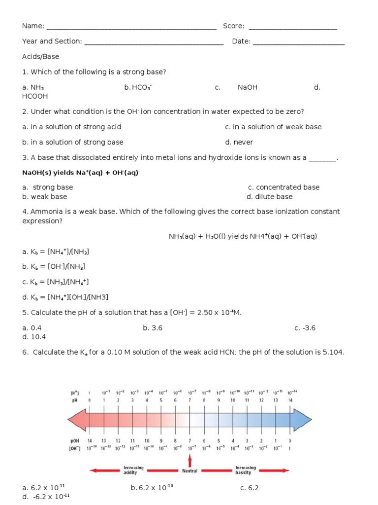 Acid Base Practice Test | PDF