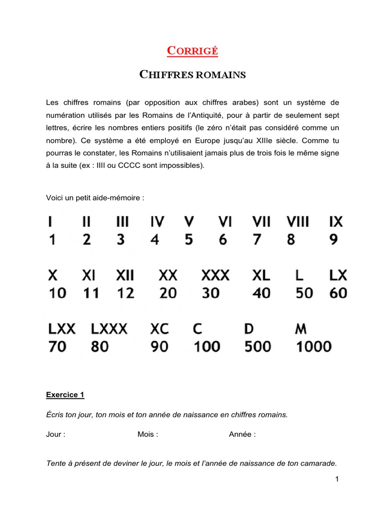 Les Chiffres Romains | PDF | Notation (mathématiques)