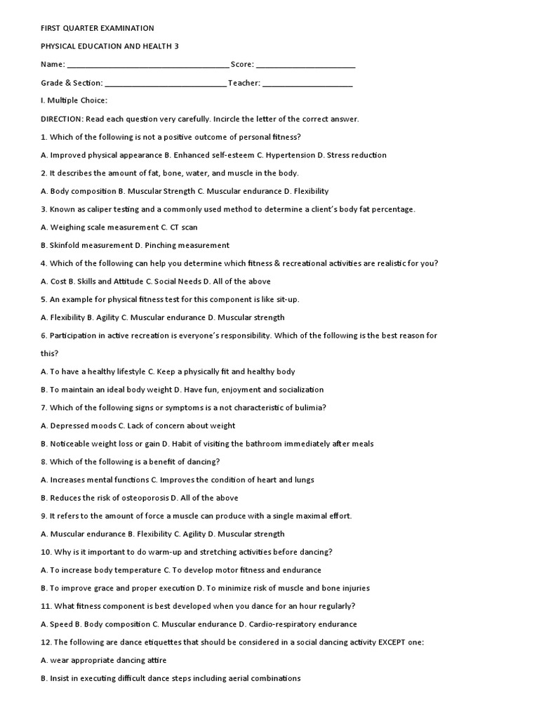 Pe 11 Exam | PDF | Physical Fitness | Dances