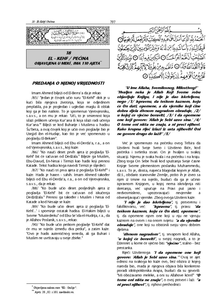 Tefsir Ibn Kesir - El-Kehf (Pećina) | PDF