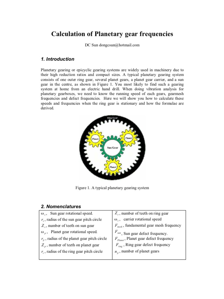 Calculation of Planetary Gear Frequencies | PDF | Gear | Machines