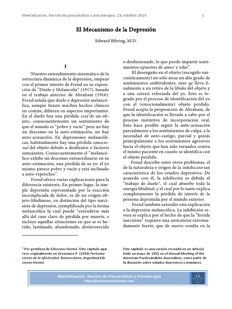 Mecanismos de la Depresión según Bibring | PDF | Depresión (estado de ...
