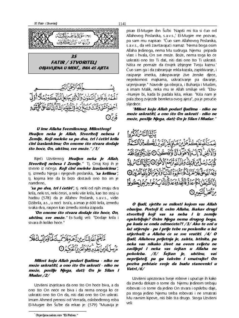 Tefsir Ibn Kesir - Fatir (Stvoritelj) | PDF