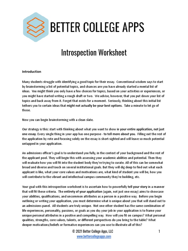 Introspection Worksheet 0dram8 | PDF | Essays | Experience