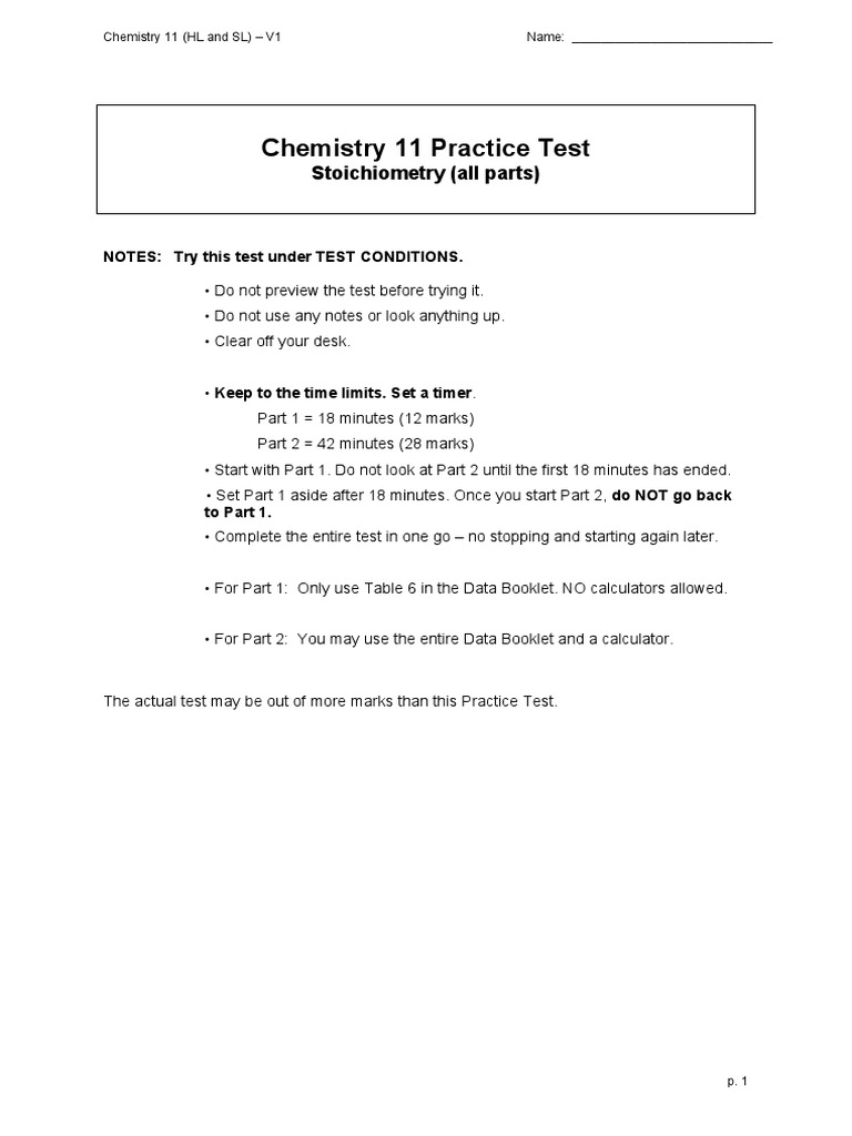 Chemistry 11 Stoichiometry Practice Test | PDF | Mole (Unit) | Sodium