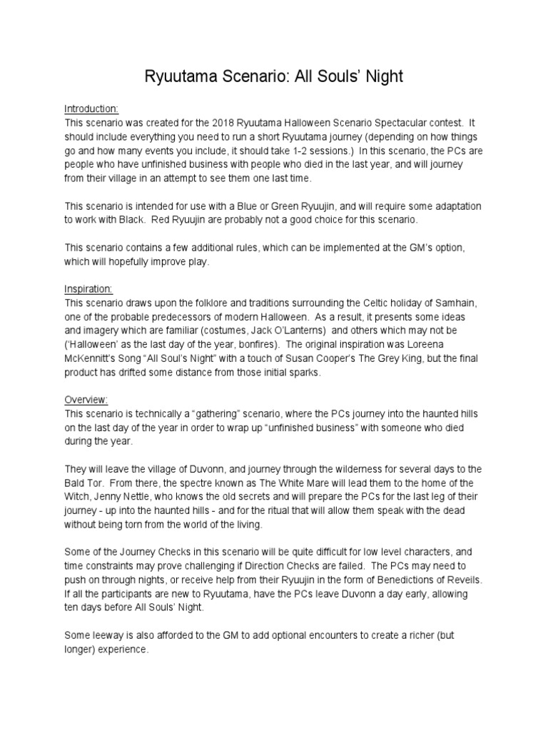 Ryuutama Scenario - All Souls' Night | PDF | Halloween | Wound