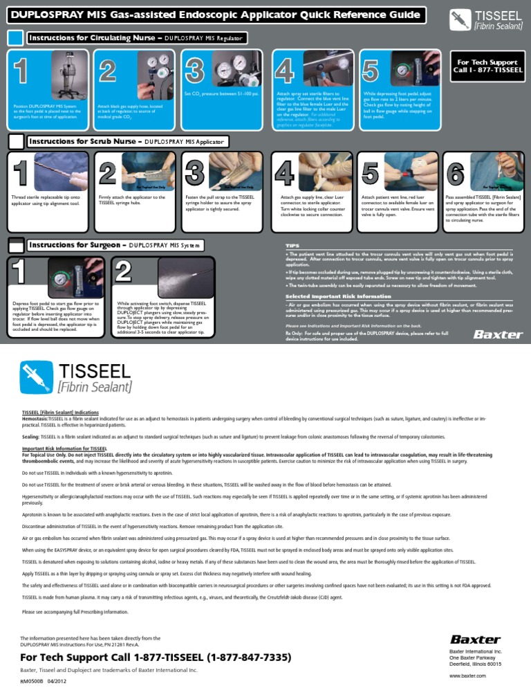 Baxter DuploSpray MIS Tisseel Quick Reference | PDF | Blood Vessel ...