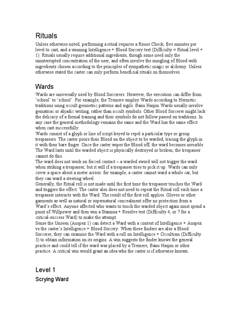 VTM Homebrew Ritual Ward Overhaul | PDF