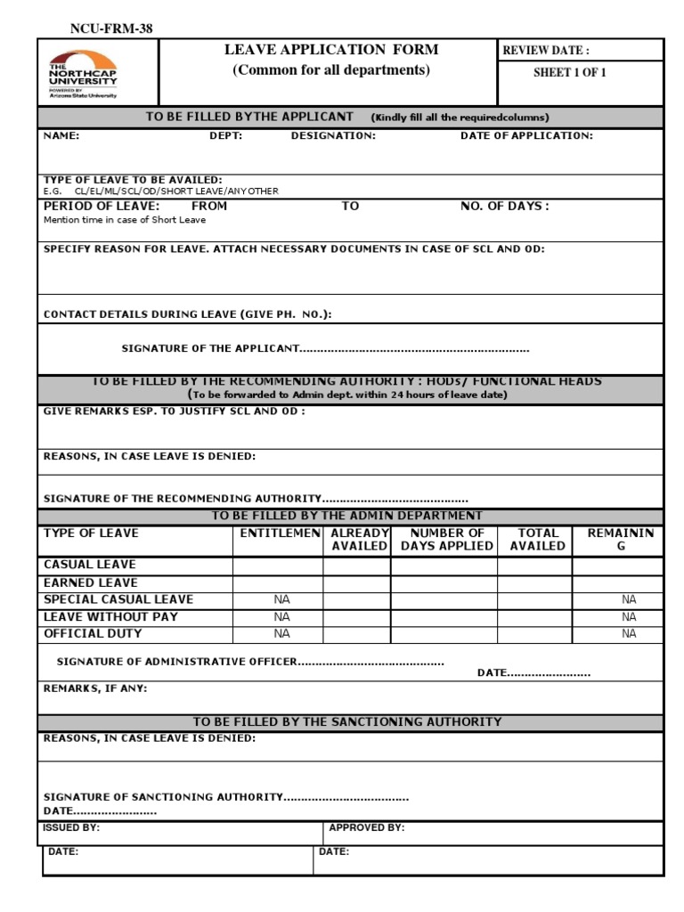NCU LEAVE APLI. FORM-updated | PDF