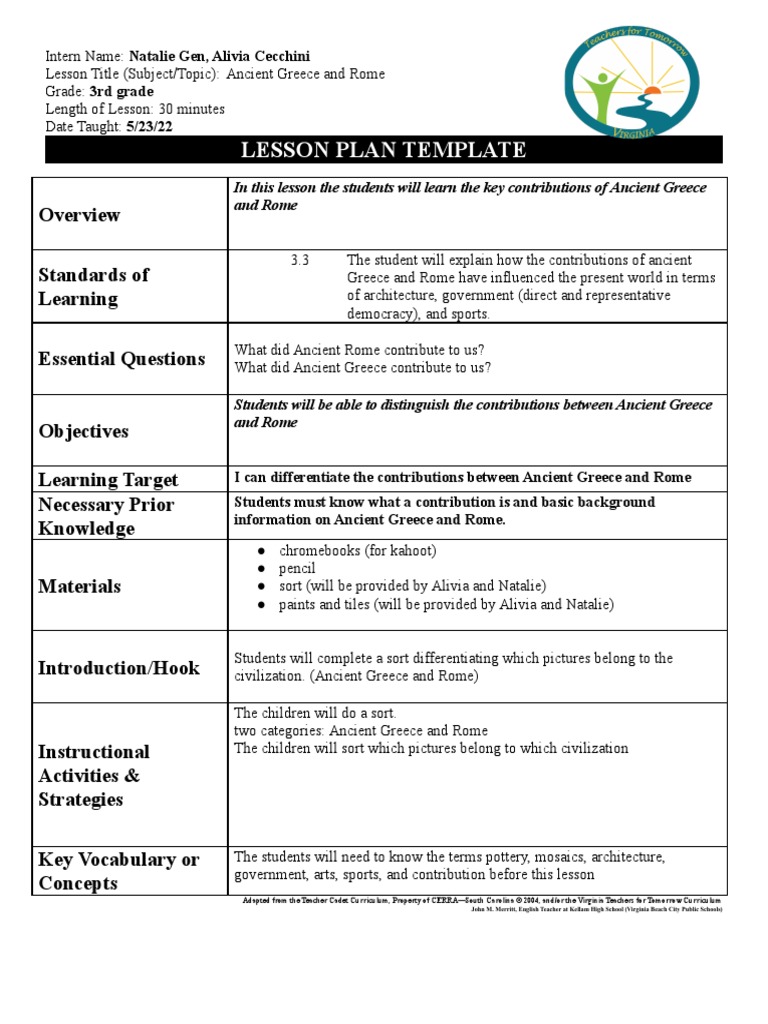Lesson Plan Template: Standards of Learning Essential Questions | PDF ...
