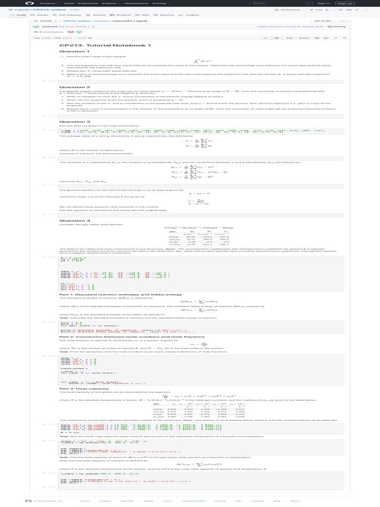 CP213: Tutorial Notebook 1 | Download Free PDF | Stoichiometry | Thermodynamics