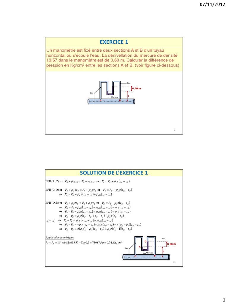Exercices Partie Hydrostatique | PDF | mesure de pression | Matériaux transparents