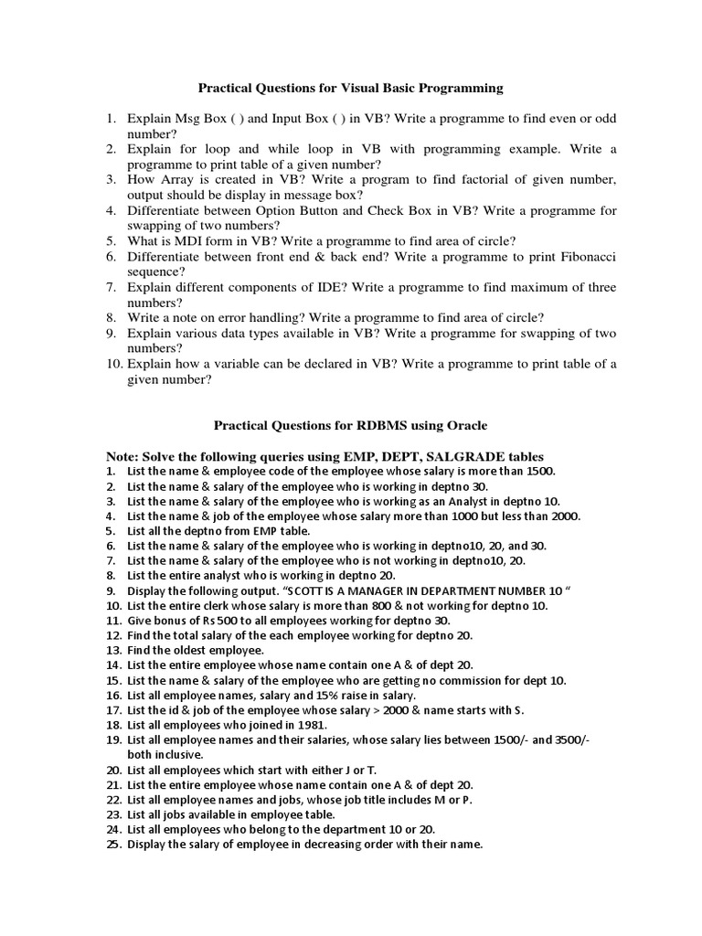 Practical Exam Questions For PGDCA | PDF | Html | Computer Programming