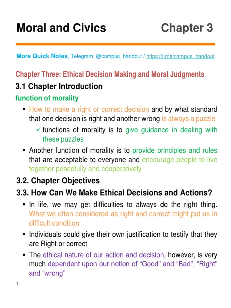 Moral and Civics: Chapter Three: Ethical Decision Making and Moral ...