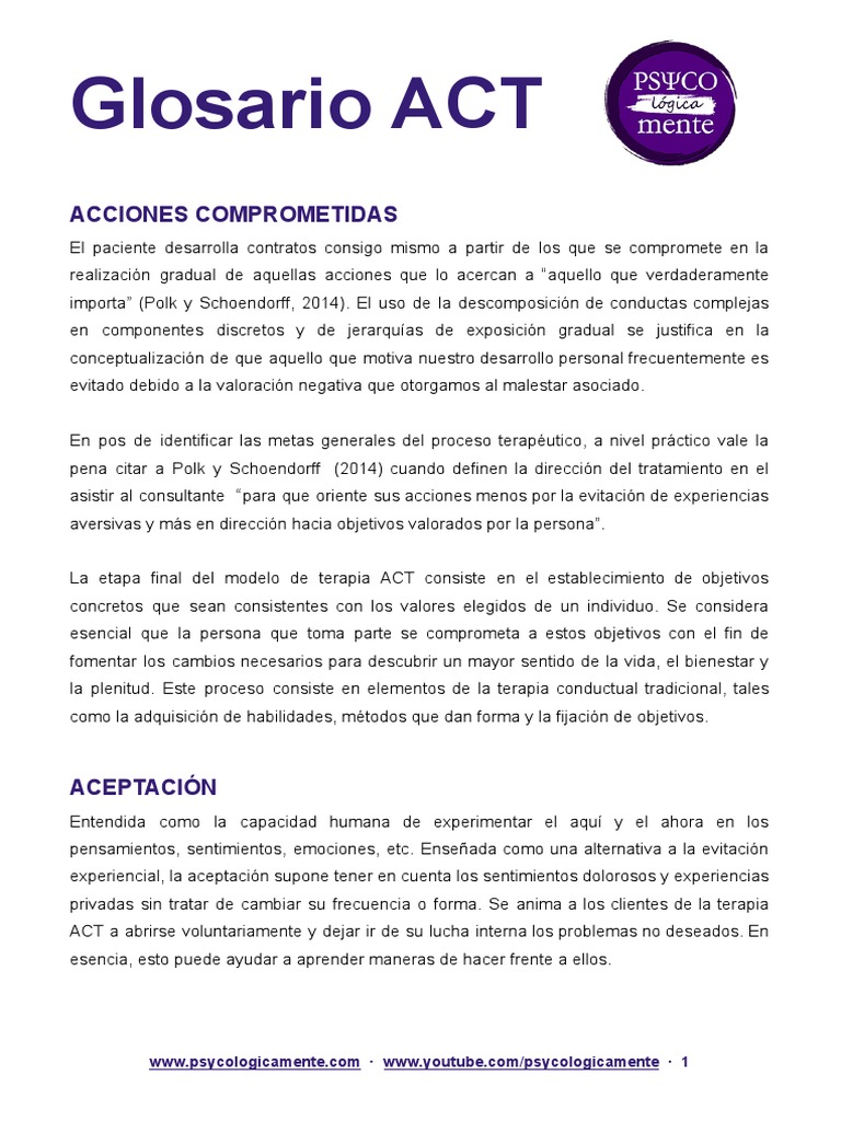 Glosario ACT | PDF | Sufrimiento | Sicología