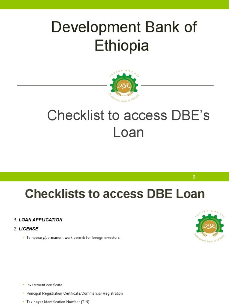 Development Bank of Ethiopia: Checklist To Access DBE's Loan | PDF ...