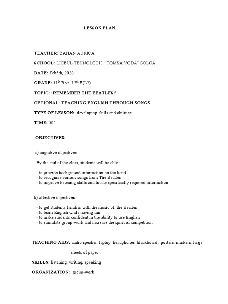 Bahan Aurica Lesson Plan | PDF | The Beatles | George Martin