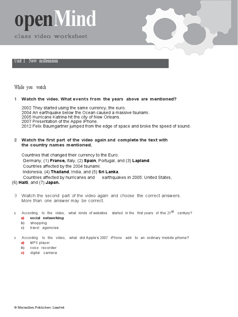 Openmind 2 Unit 1 Class Video Worksheet-Jorge Carrasco | PDF | Parachuting