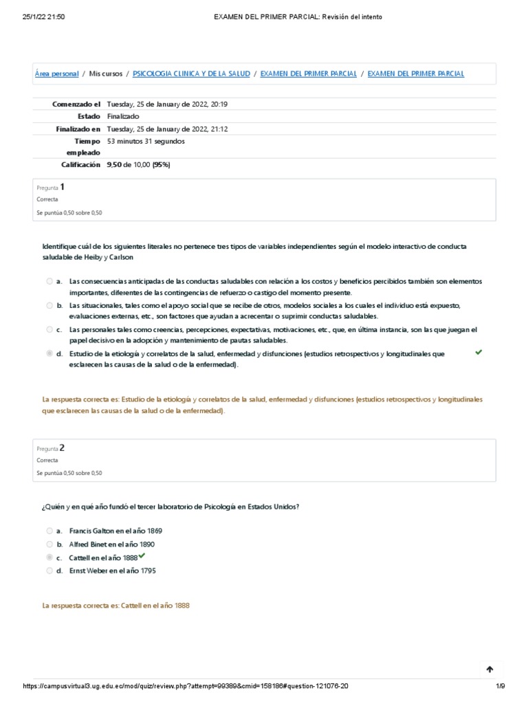 EXAMEN DEL PRIMER PARCIAL - Revisión Del Intento | PDF | Sicología | Mente