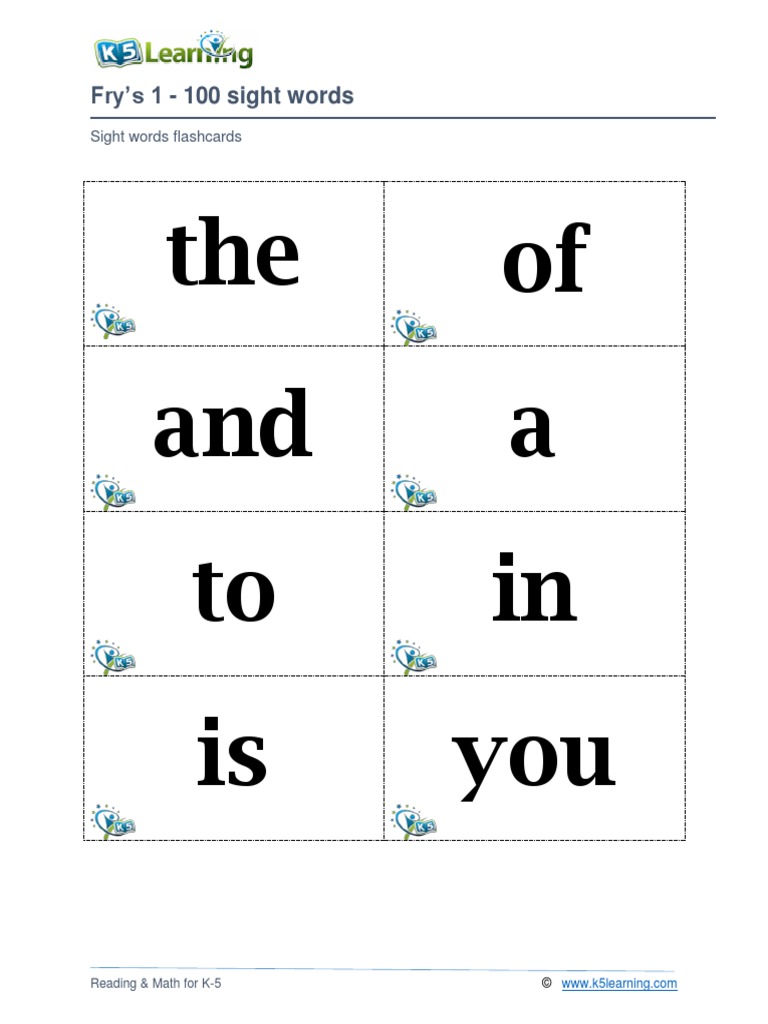 The of and A To in Is You: Fry's 1 - 100 Sight Words | PDF | Learning ...