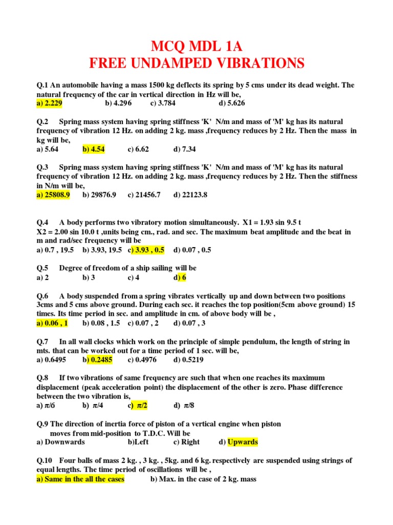 MCQ Questions With Ans | PDF | Damping | Resonance