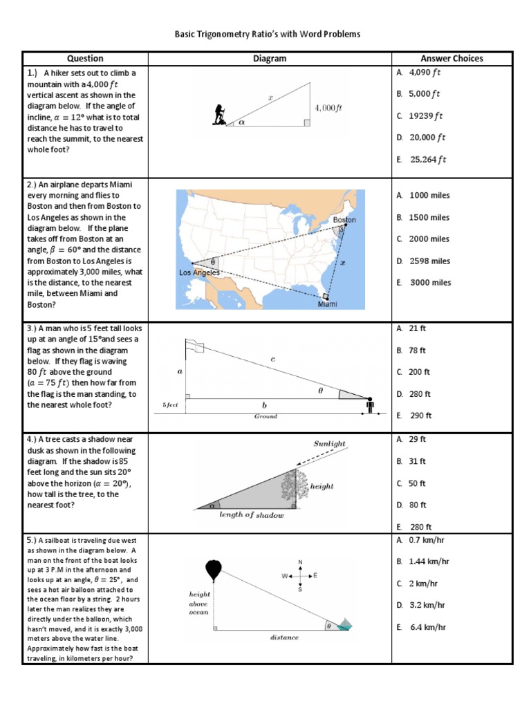 Basic Trigonometry Word Problems | PDF | Horizon | Trigonometry