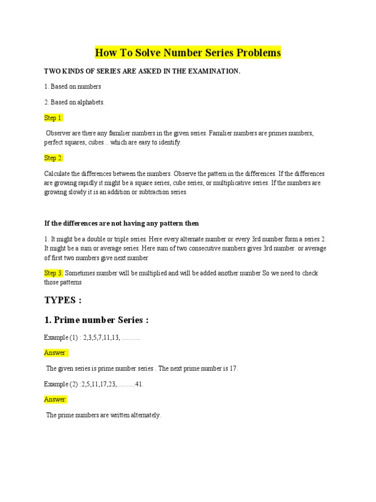 Solving Number Series Problems | PDF | Numbers | Prime Number