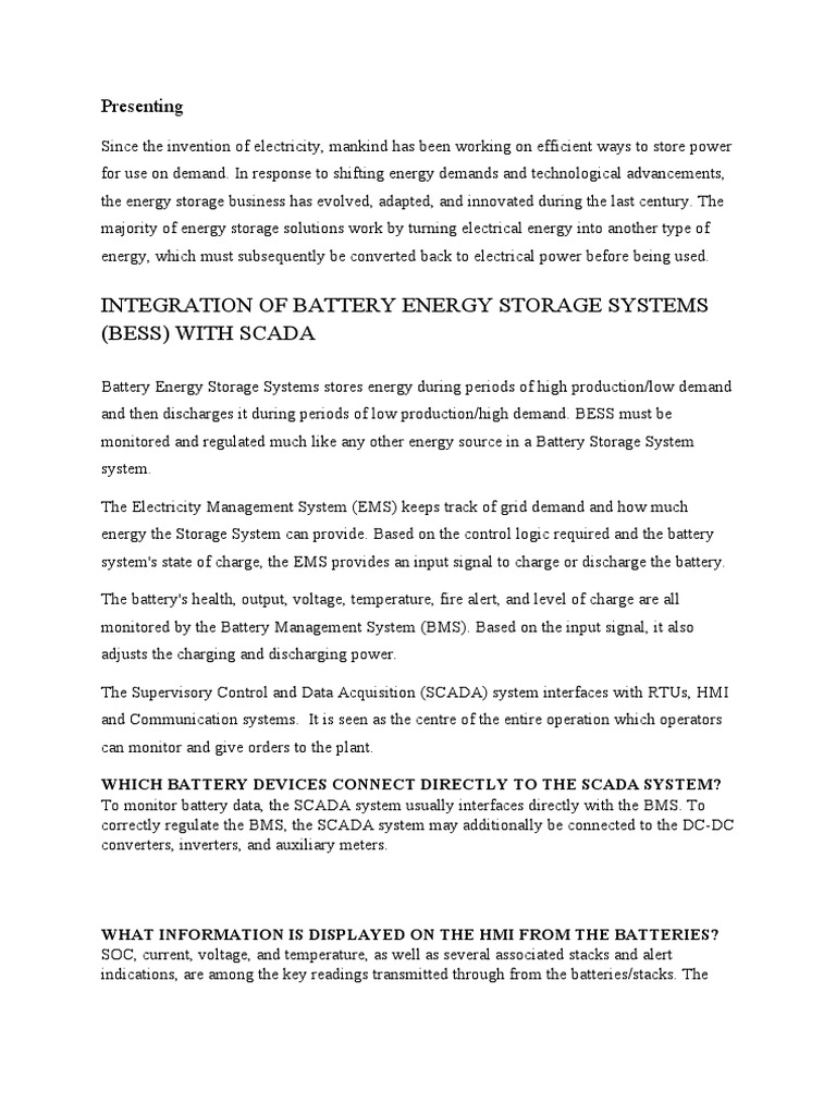 Integration of Battery Energy Storage Systems (Bess) With Scada | PDF