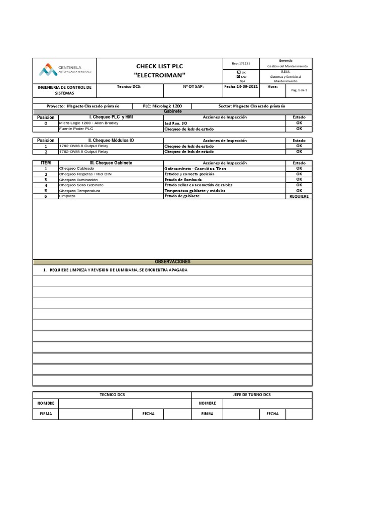 Check List PLC Electroiman | Descargar gratis PDF | Ingeniería ...