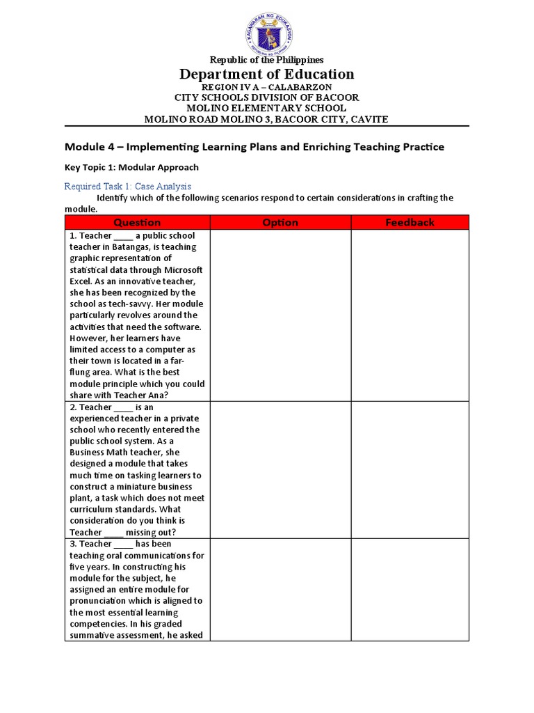 Department of Education: Module 4 - Implementing Learning Plans and ...