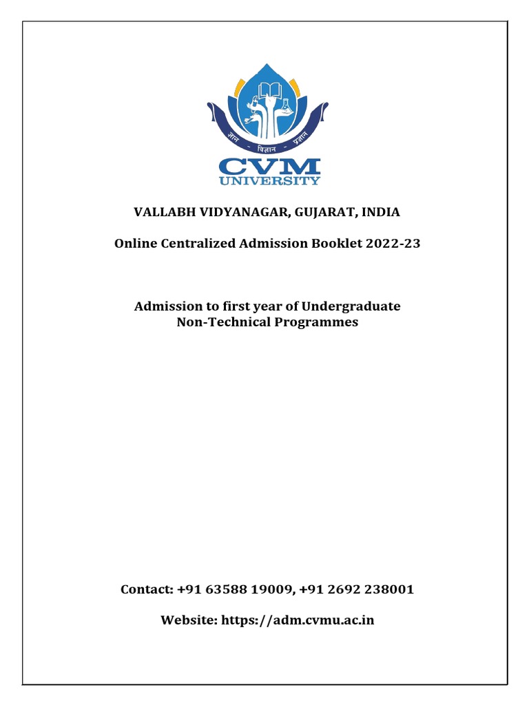 CVMU Admission Booklet 2022-23 NonTechnical Final | PDF | Government