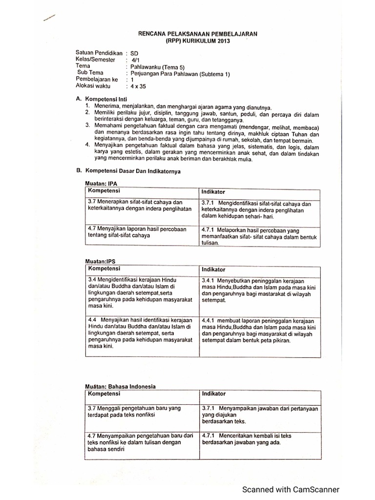 RPP Kelas 4 Sarpras | PDF