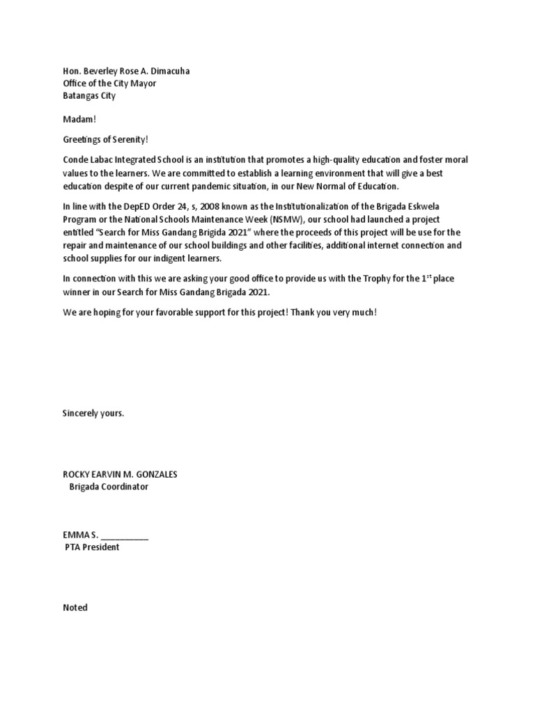 Solicitation Letter For The Trophy | PDF