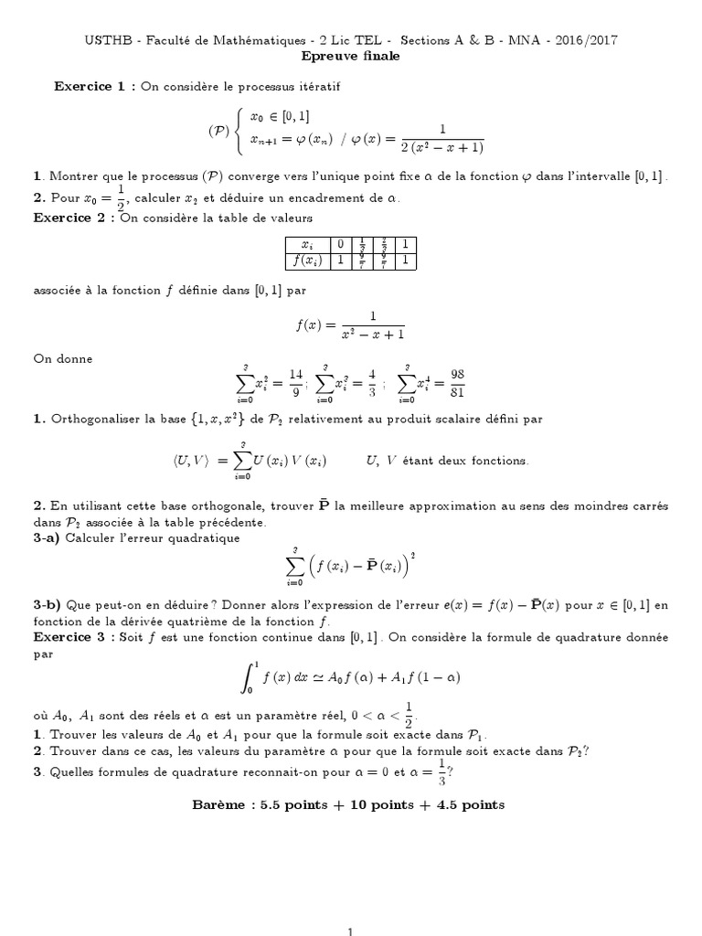 Examen+corrigé 2016-2017 | Download Free PDF | Concepts mathématiques | Analyse numérique