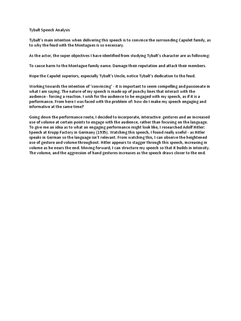 Tybalt Speech Analysis M | PDF | Career & Growth | Language Arts ...