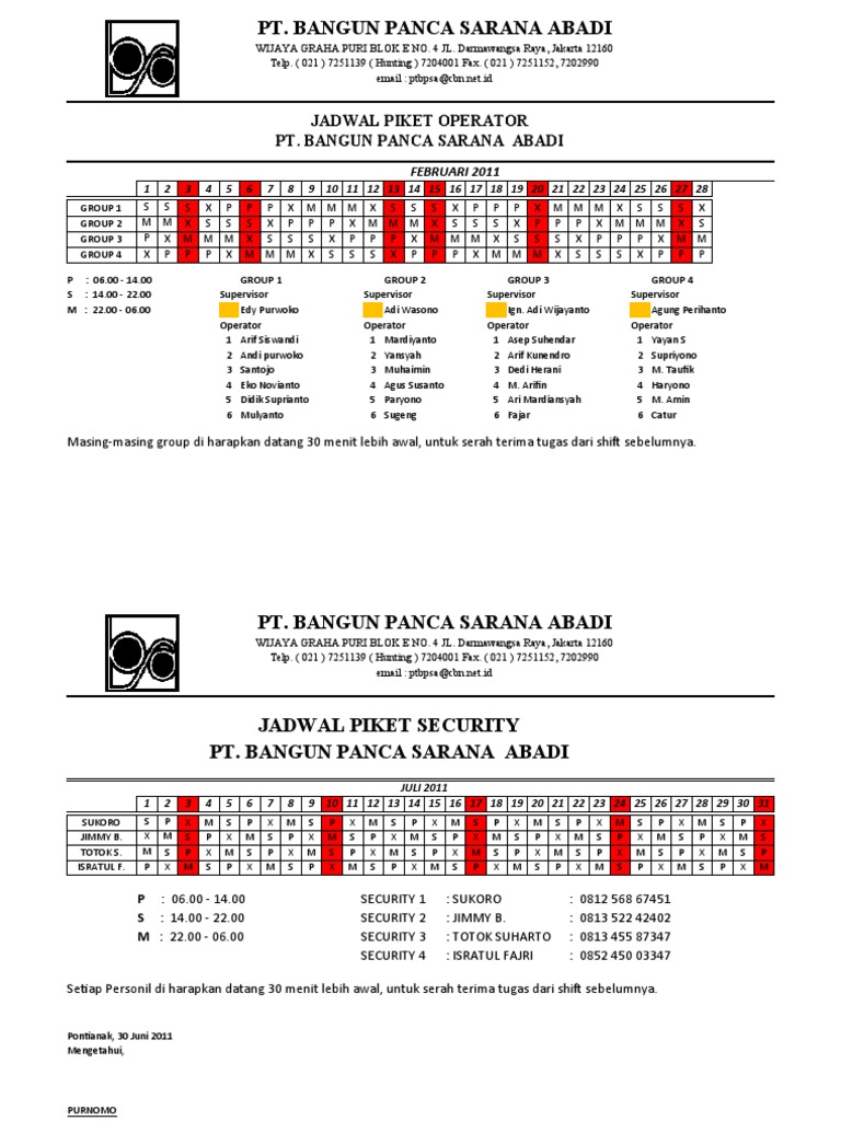 Jadwal Piket Security | PDF