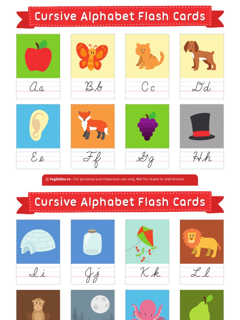 Cursive Alphabet Flash Cards A-Z | PDF