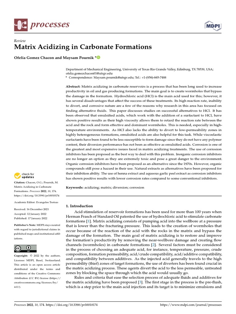 Processes: Matrix Acidizing in Carbonate Formations | PDF | Corrosion | Acid