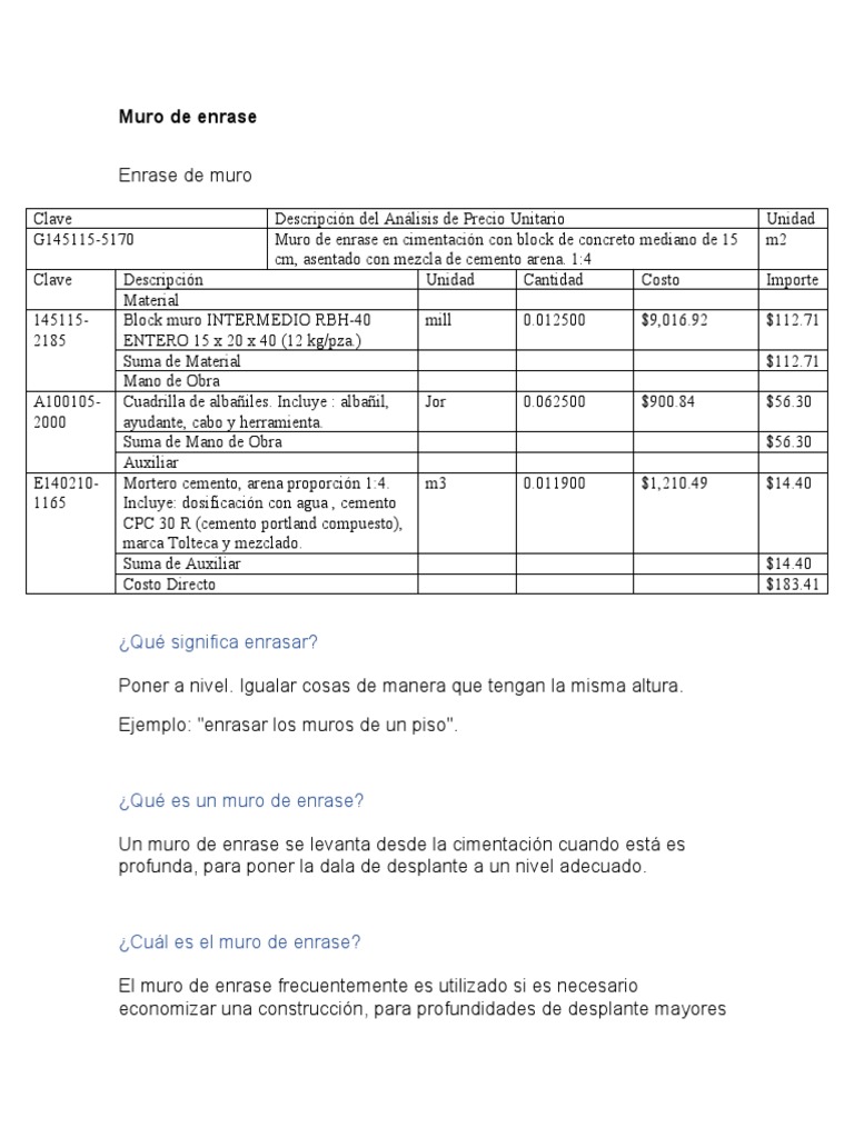 Muro de Enrase | PDF