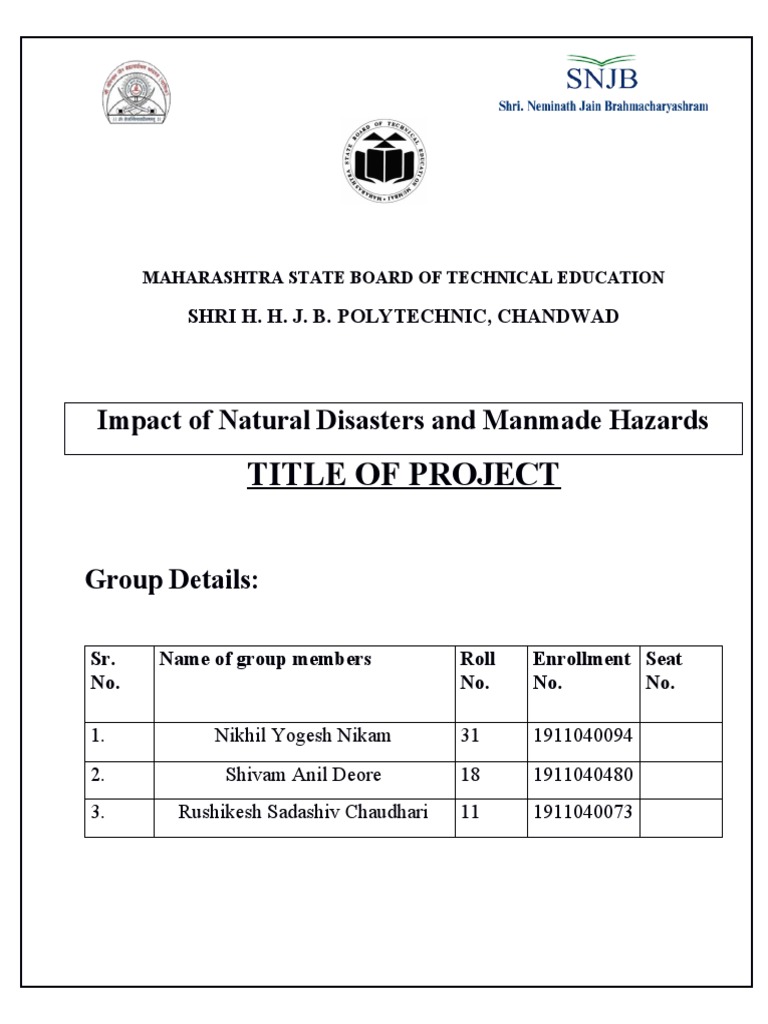Title of Project: Impact of Natural Disasters and Manmade Hazards | PDF ...