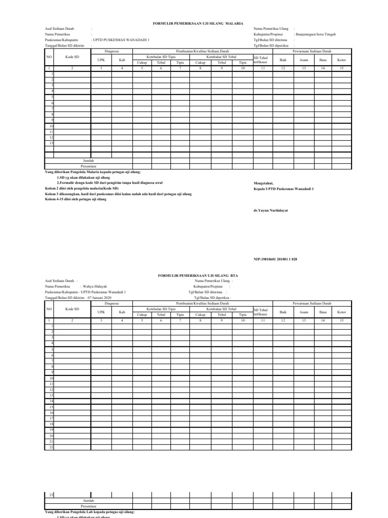 Blangko Crosscheck Malaria | PDF