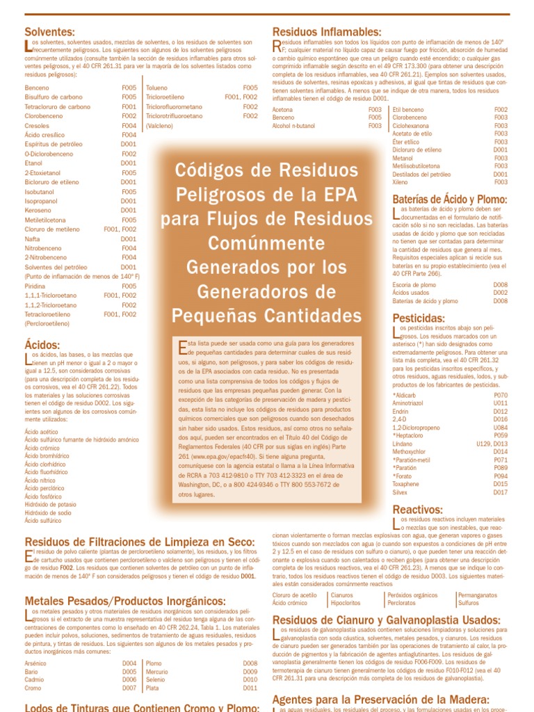 Códigos de Residuos Peligrosos de la EPA | PDF | Ácido | Solvente