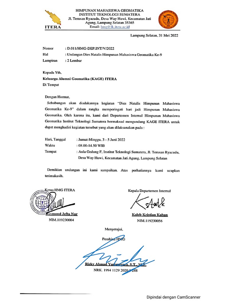 11 Surat Undangan Kage ITERA. | PDF