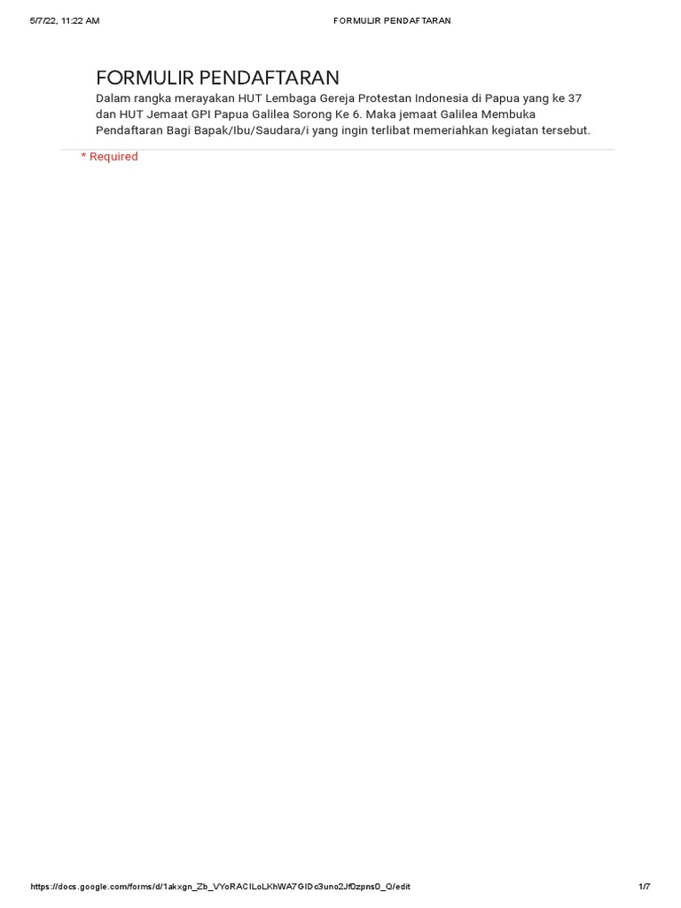 Contoh FORMULIR PENDAFTARAN - Google Forms | PDF