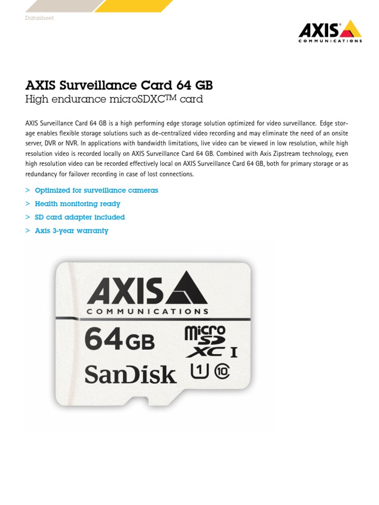 Axis Surveillance Card 64 GB | PDF | Computing | Computer Hardware