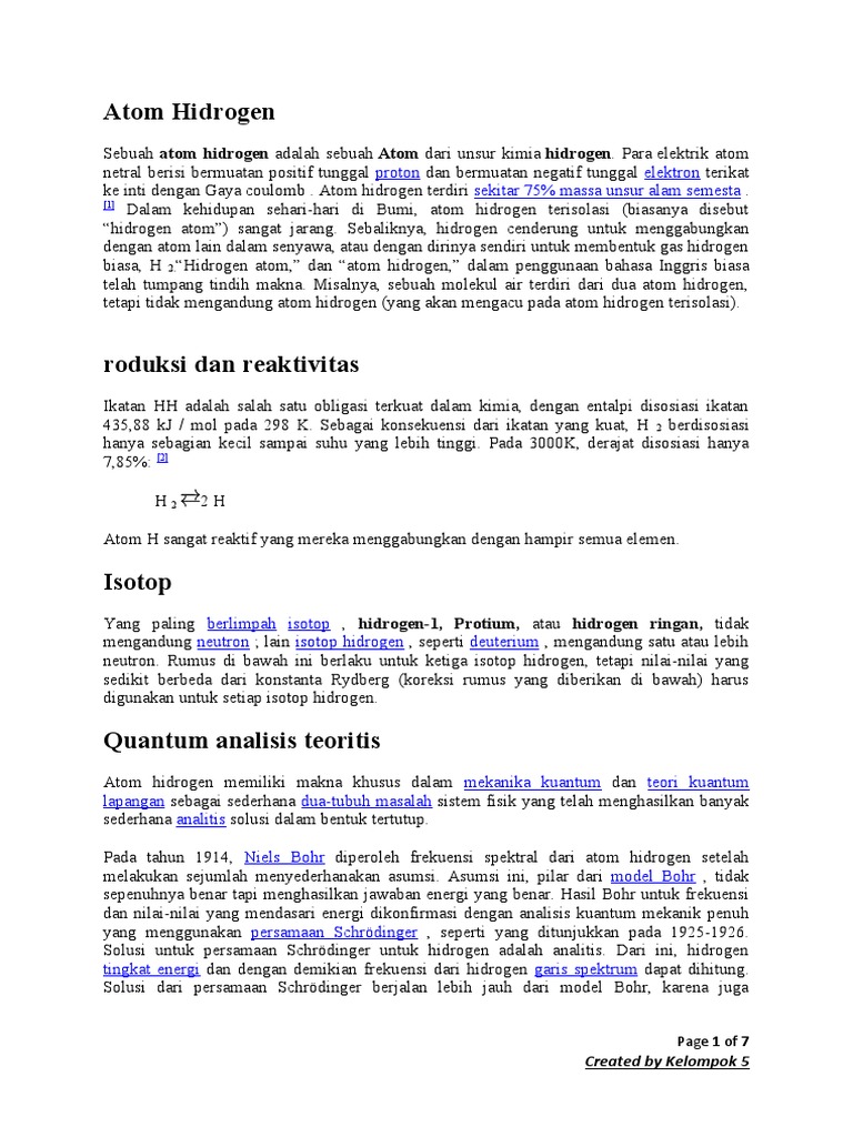 Atom Hidrogen | PDF
