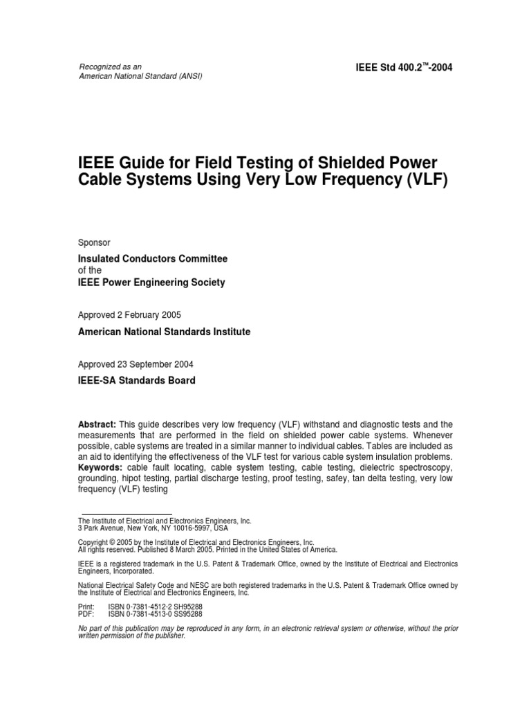 IEEE Guide For Field Testing of Shielded Power Cable Systems Using Very ...